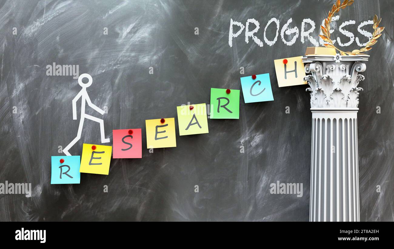 Research leads to Progress - a metaphor showing how research makes the ...