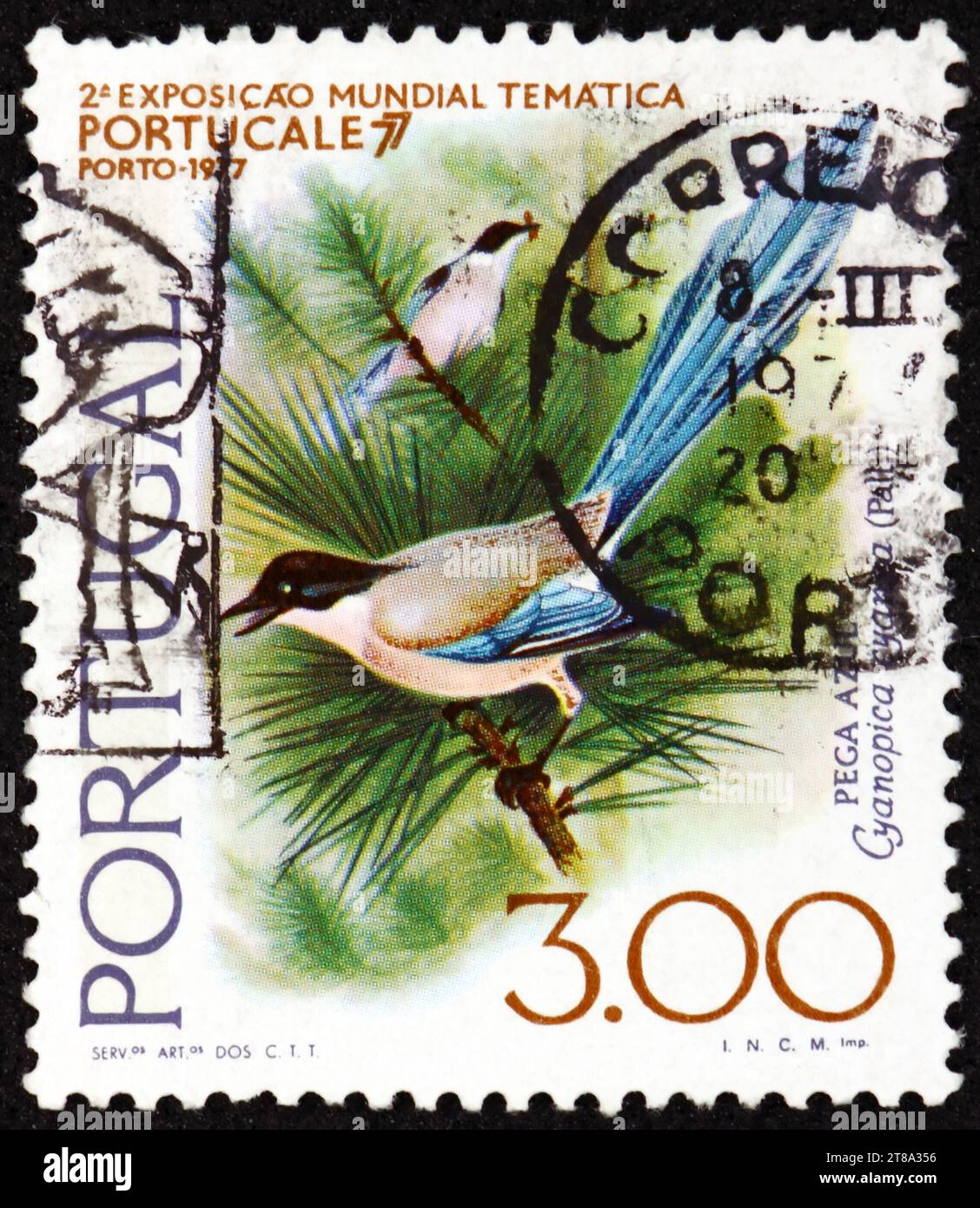 PORTUGAL - CIRCA 1976: a stamp printed in Portugal shows azure-winged ...