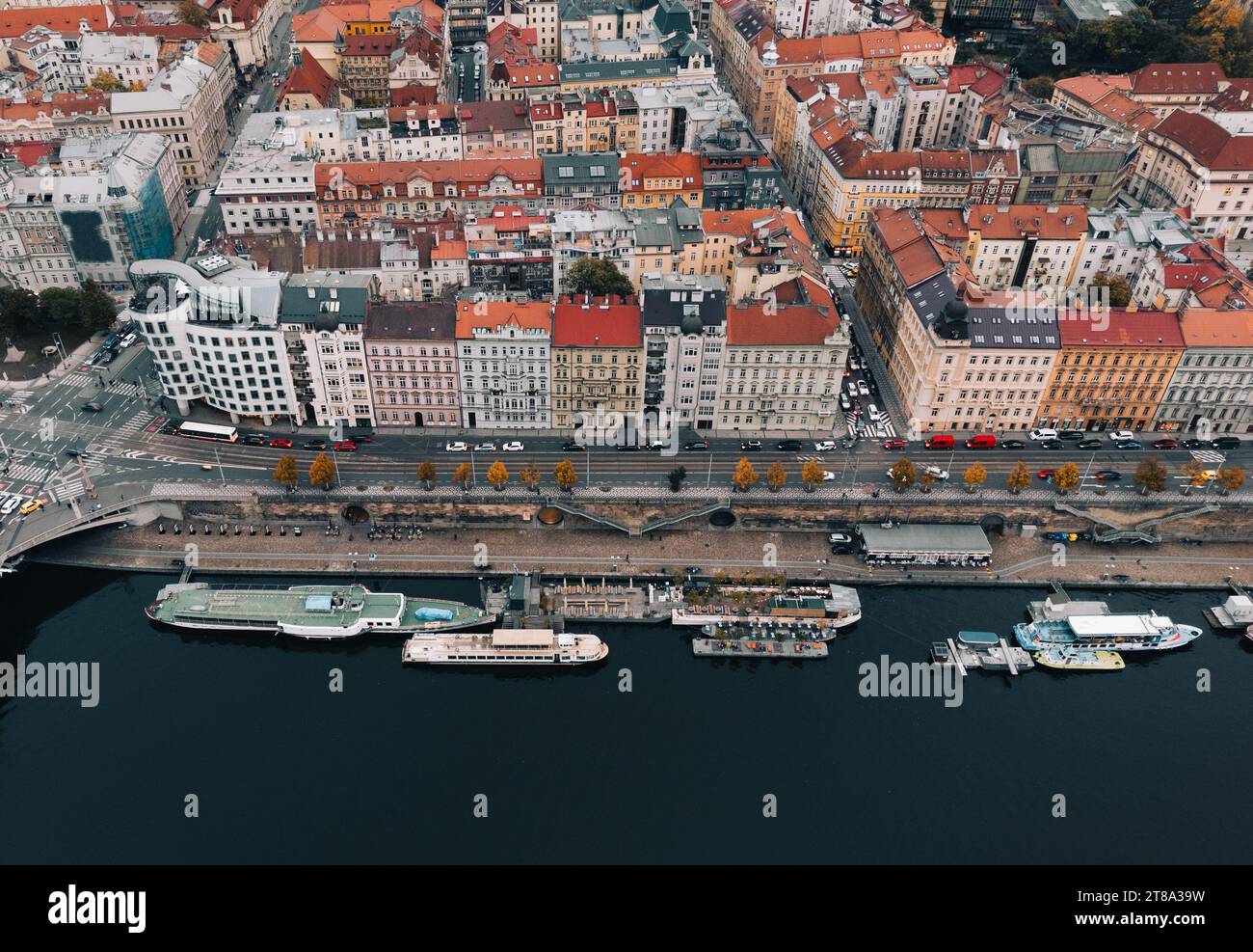 Beautiful aerial view of Prague city in Czech republic with Vltava ...