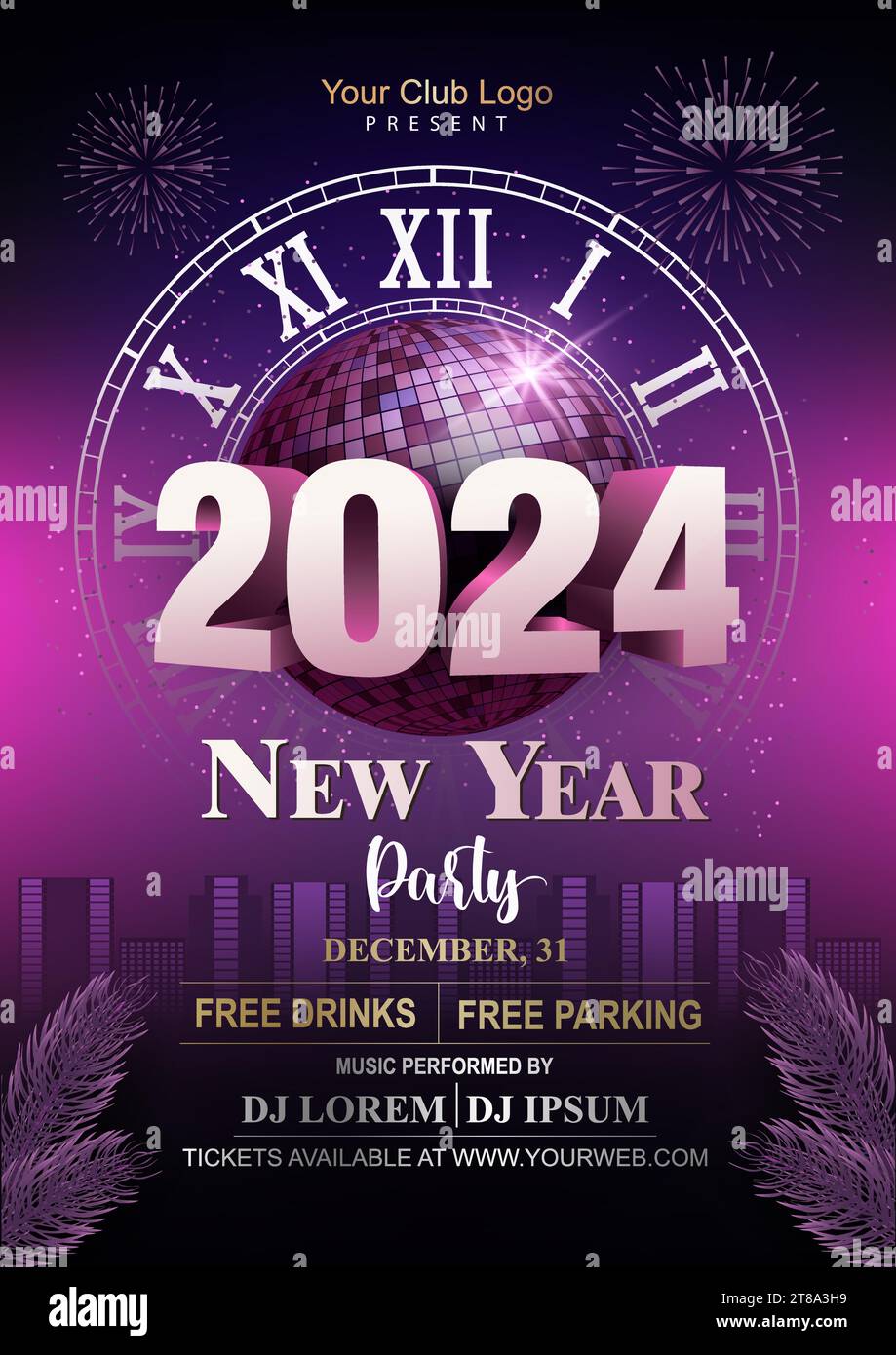 New year 2024 clock Stock Vector Images - Alamy