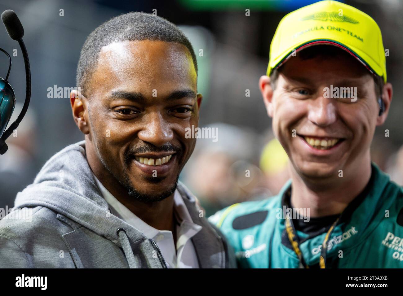 LAS VEGAS, NV - NOVEMBER 18: Anthony Mackie walks the grid before the F1 Las Vegas Grand Prix on ...