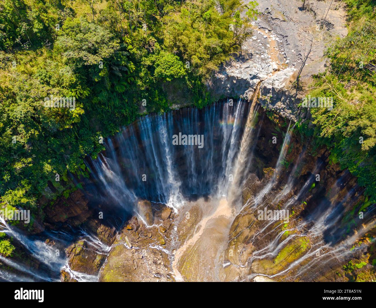Aerial view from above, stunning view of Tumpak Sewu waterfall with ...
