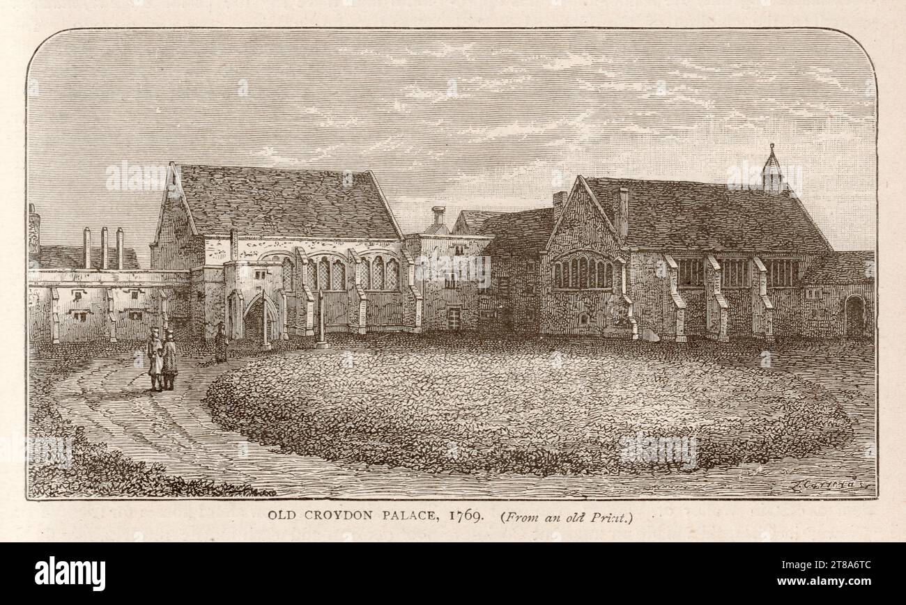 Engraving of Old Croydon Palace (as published in 1769) from the book ...