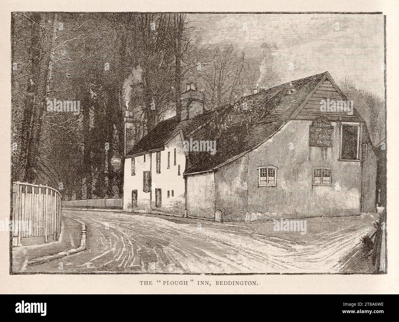 Engraving of the Plough Inn in Beddington from the book: “Greater ...