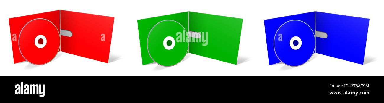 Three RGB CD or DVD blank template red, green and blue for presentation ...