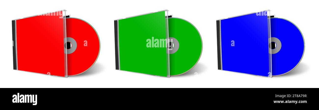 Three RGB CD or DVD blank template red, green and blue for presentation ...