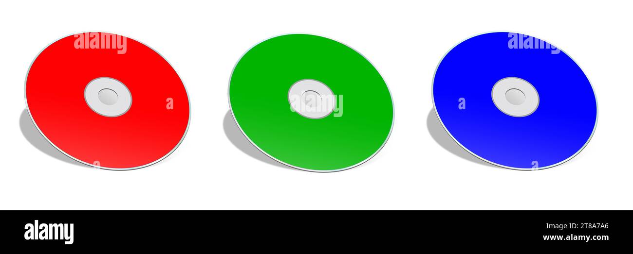 Three RGB CD or DVD blank template red, green and blue for presentation ...