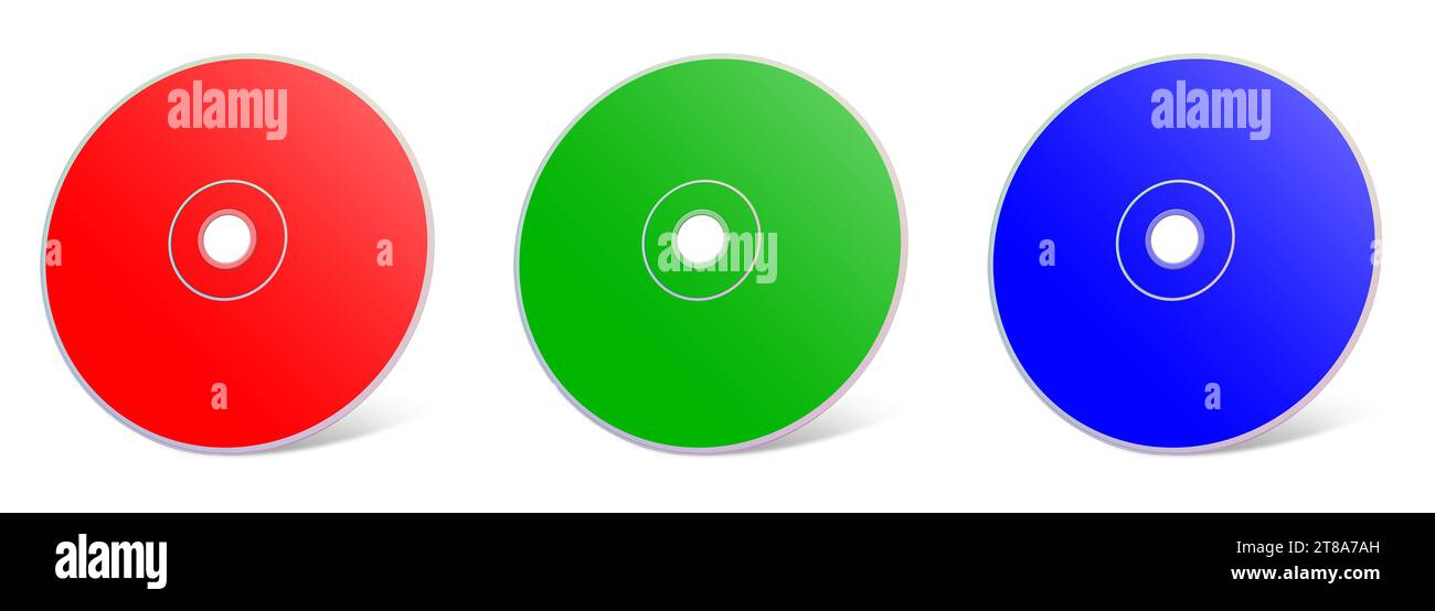 Three RGB CD or DVD blank template red, green and blue for presentation ...
