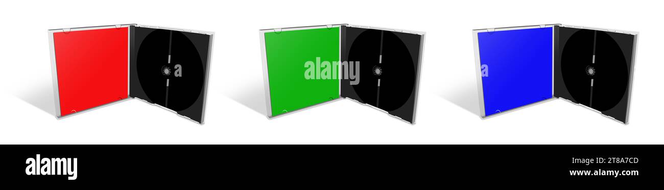 Three RGB CD or DVD blank template red, green and blue for presentation ...