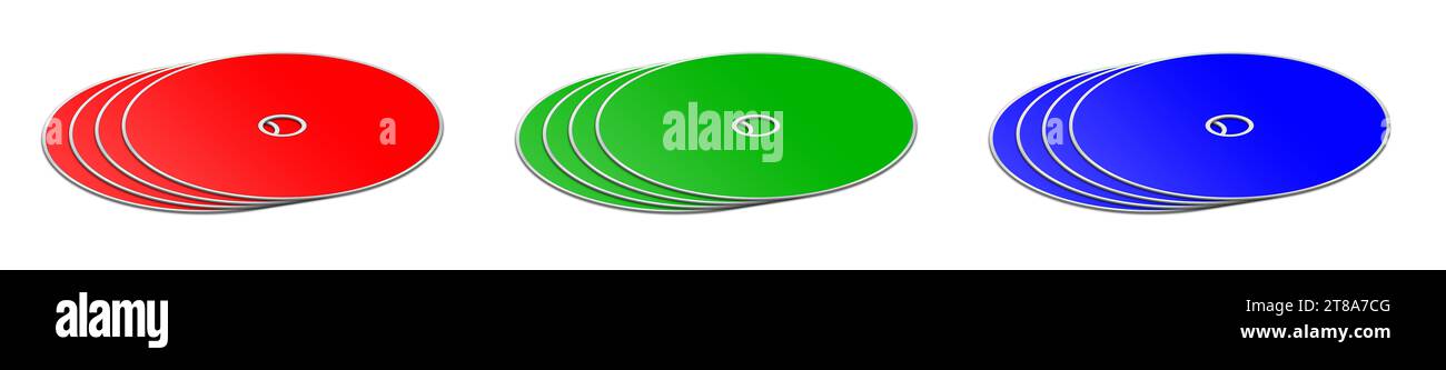Three RGB CD or DVD blank template red, green and blue for presentation ...