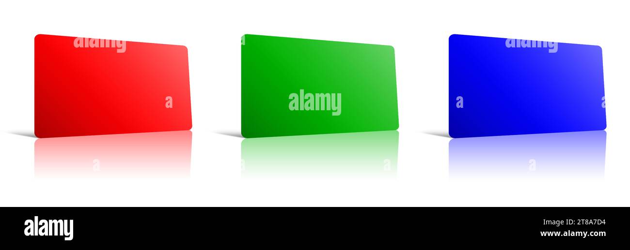 Three credit card blank template red, green and blue (RGB) for ...