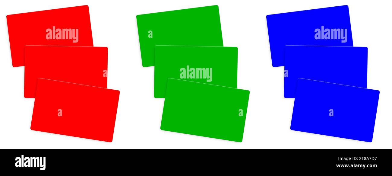 Three credit card blank template red, green and blue (RGB) for ...