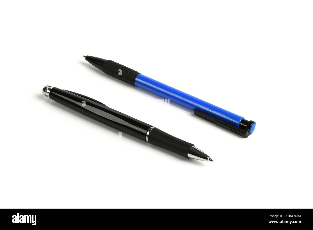 Business blue and black automatic ballpoint pen isolated on white. High ...