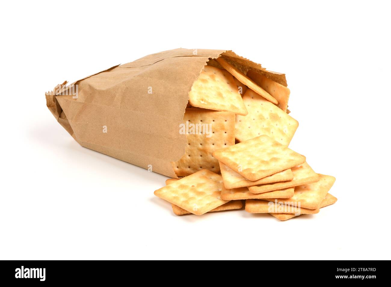 Open and full paper disposable bag of brown kraft paper isolated on ...