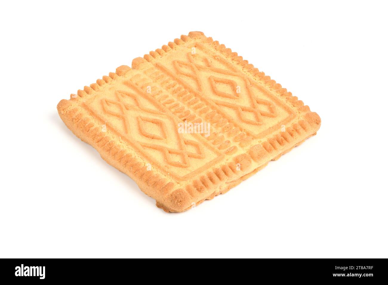 Square shortbread cookies isolated on white background. Stacked butter ...