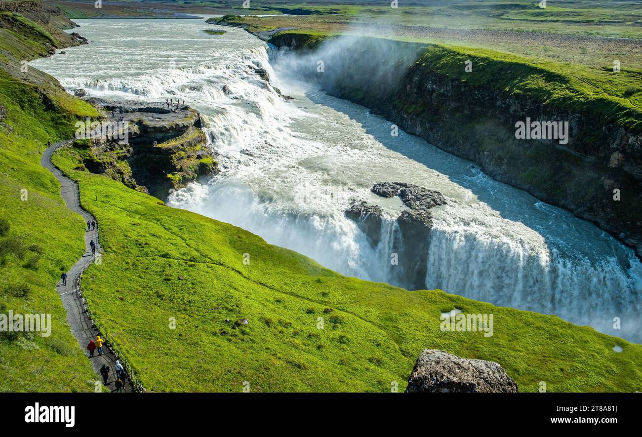 Gullfoss (Golden Falls); is a waterfall located in the canyon of the ...