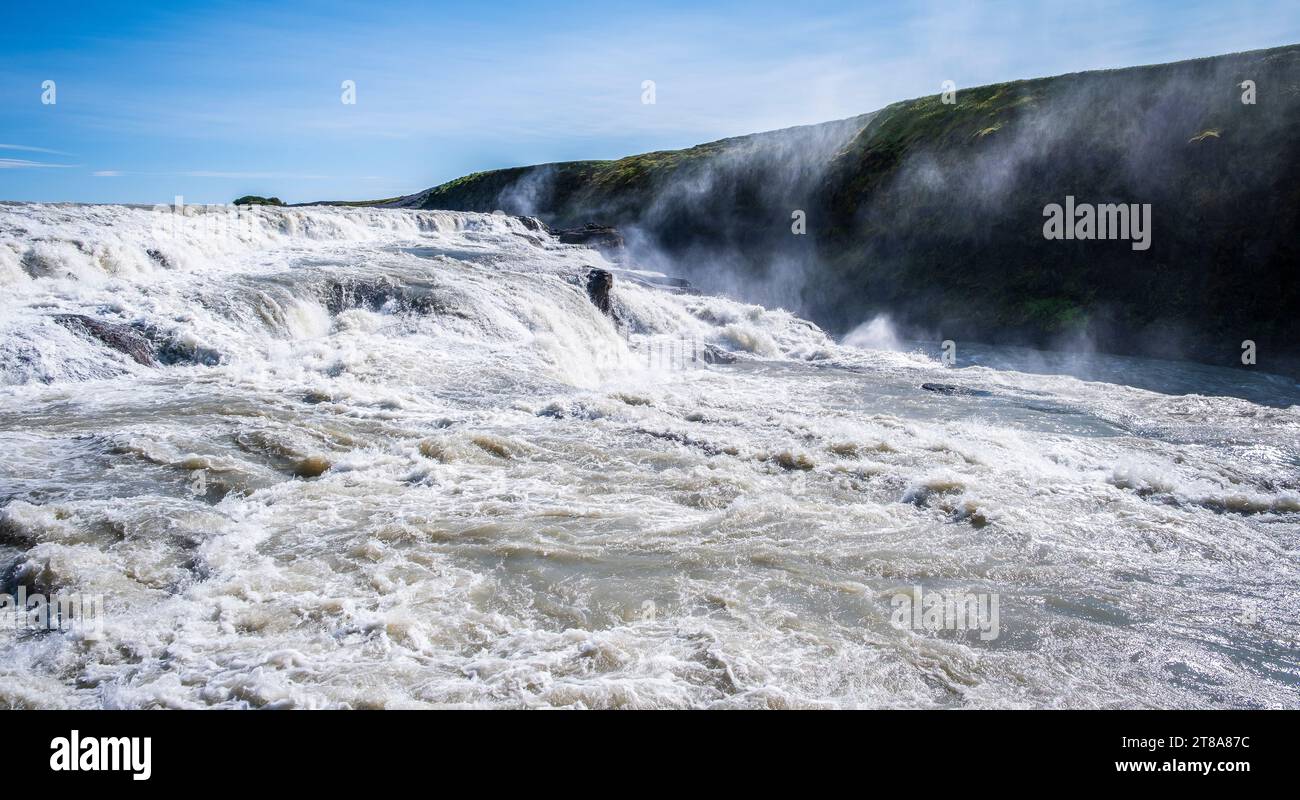 Gullfoss (Golden Falls); is a waterfall located in the canyon of the ...