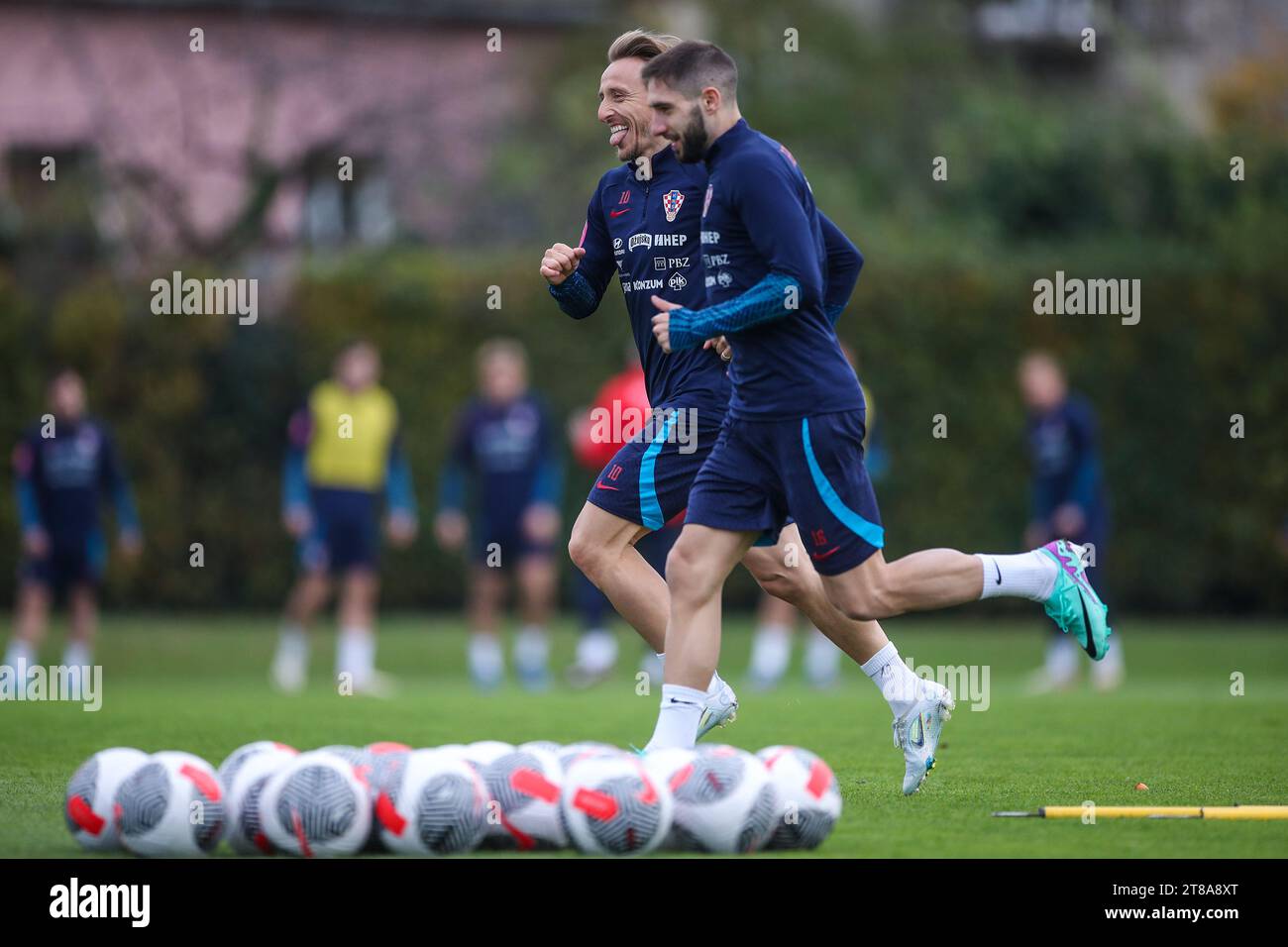 Luka Modric and Luka Ivanusec of Croatia during a training session at ...