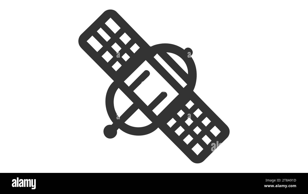 Artificial satelite in orbit around earth. Flat style. On white ...