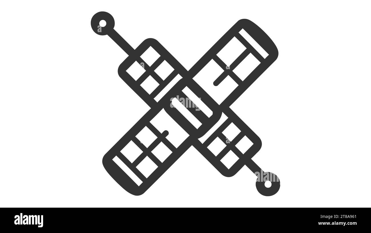 Artificial satelite in orbit around earth. Flat style. On white ...