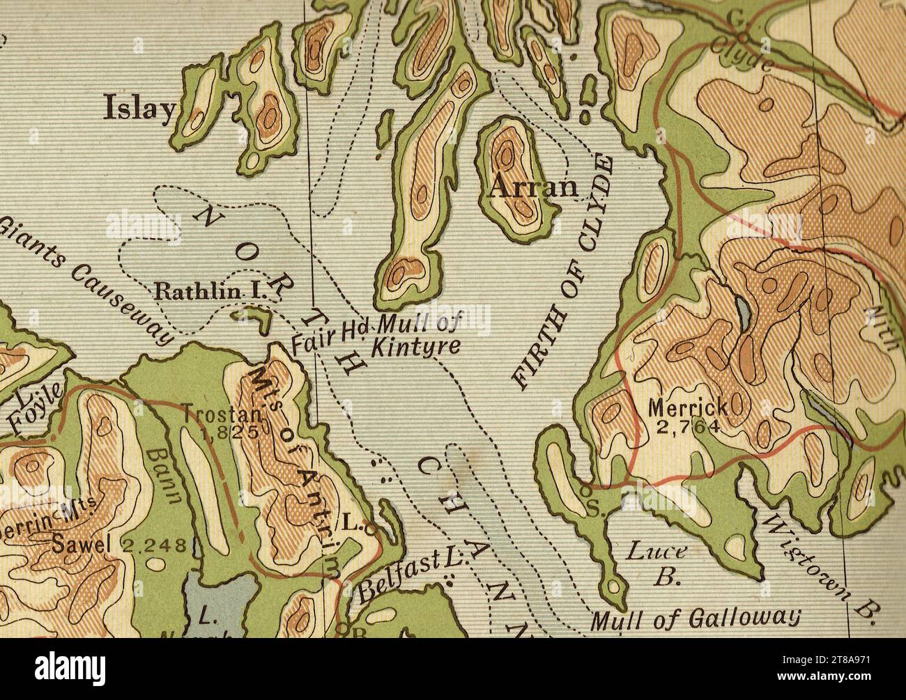 An antique geographical sepia coloured map of Northern Ireland showing ...