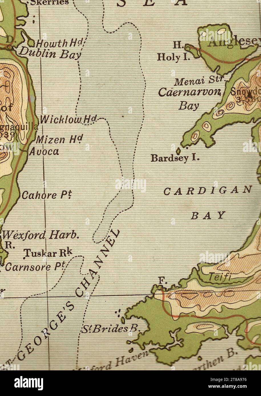 An antique geographical sepia coloured map of Ireland showing the east ...