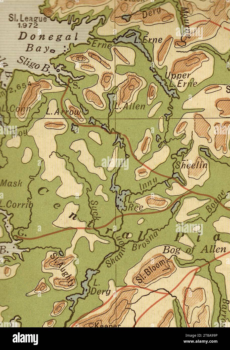 An antique geographical sepia coloured map of Ireland showing the ...