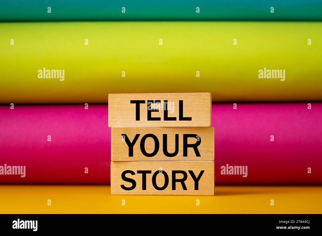 Tell Your story symbol, Wooden blocks with words Tell Your Story ...