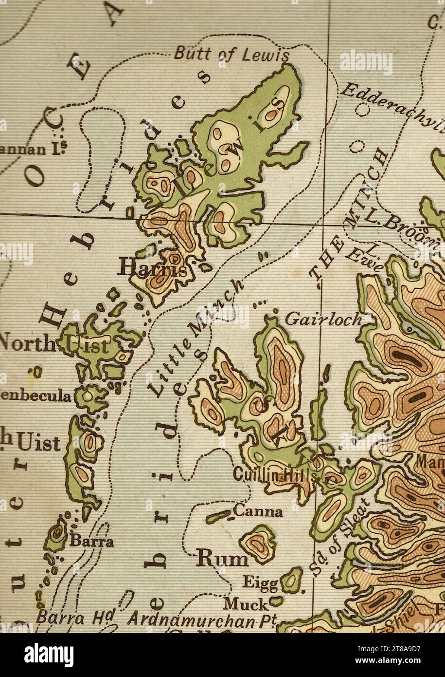 An antique geographical sepia coloured map of Scotland showing the ...