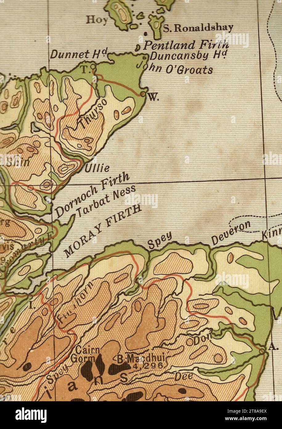 An antique geographical sepia coloured map of Scotland showing the ...