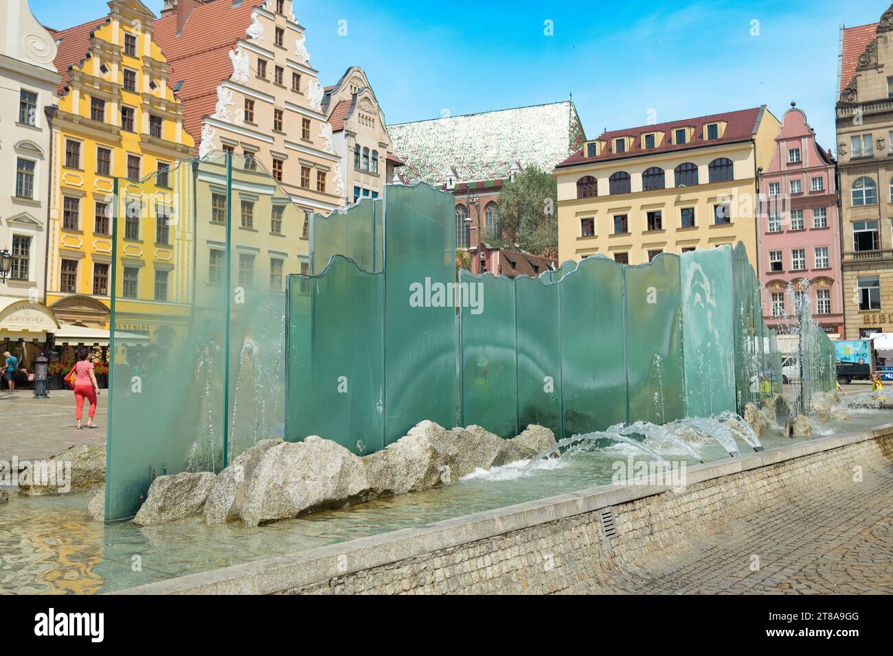 Beautiful glass fountain on the market square. Market Square. Europe ...