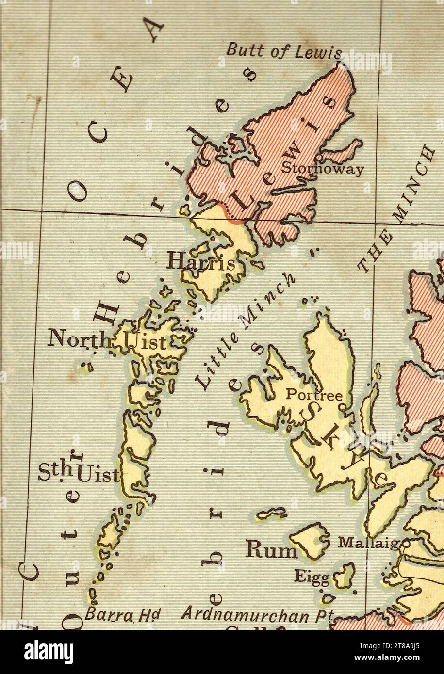 An antique political sepia coloured map of Scotland showing the Outer ...
