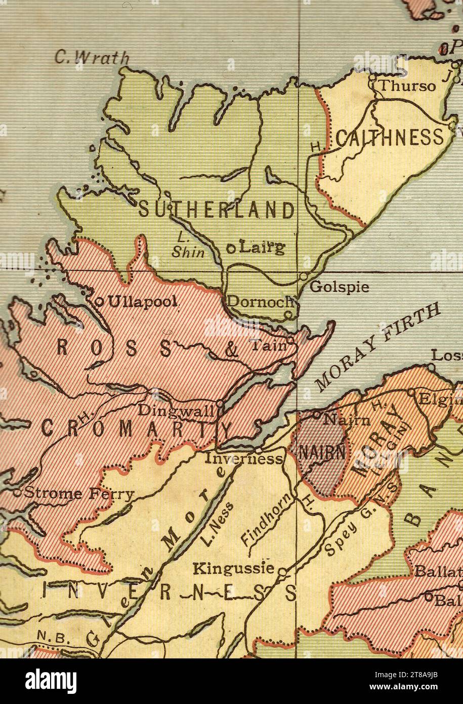 An antique political sepia coloured map of Scotland showing the north ...