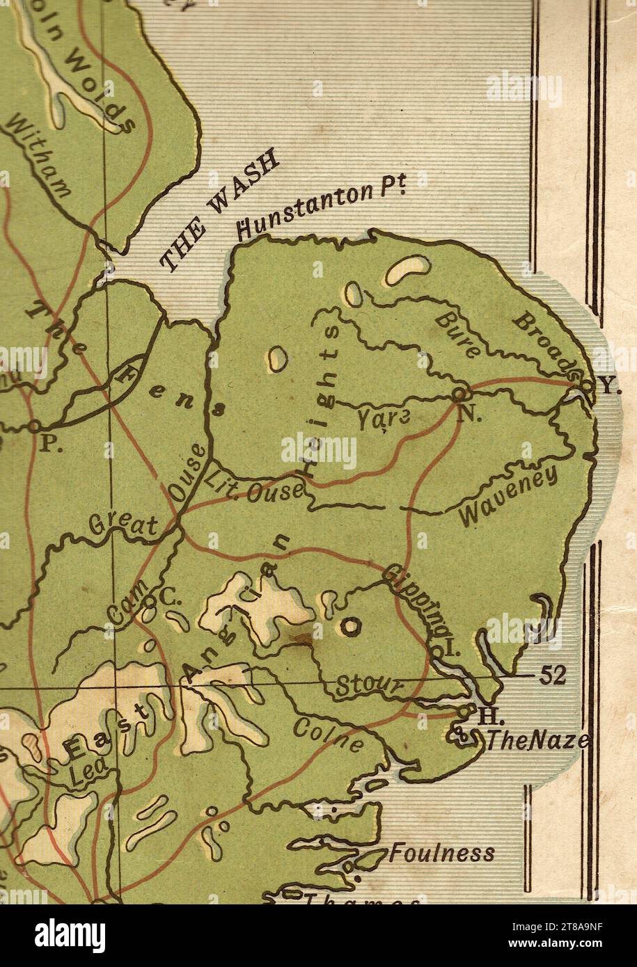 An antique geographical sepia coloured map of England showing East ...
