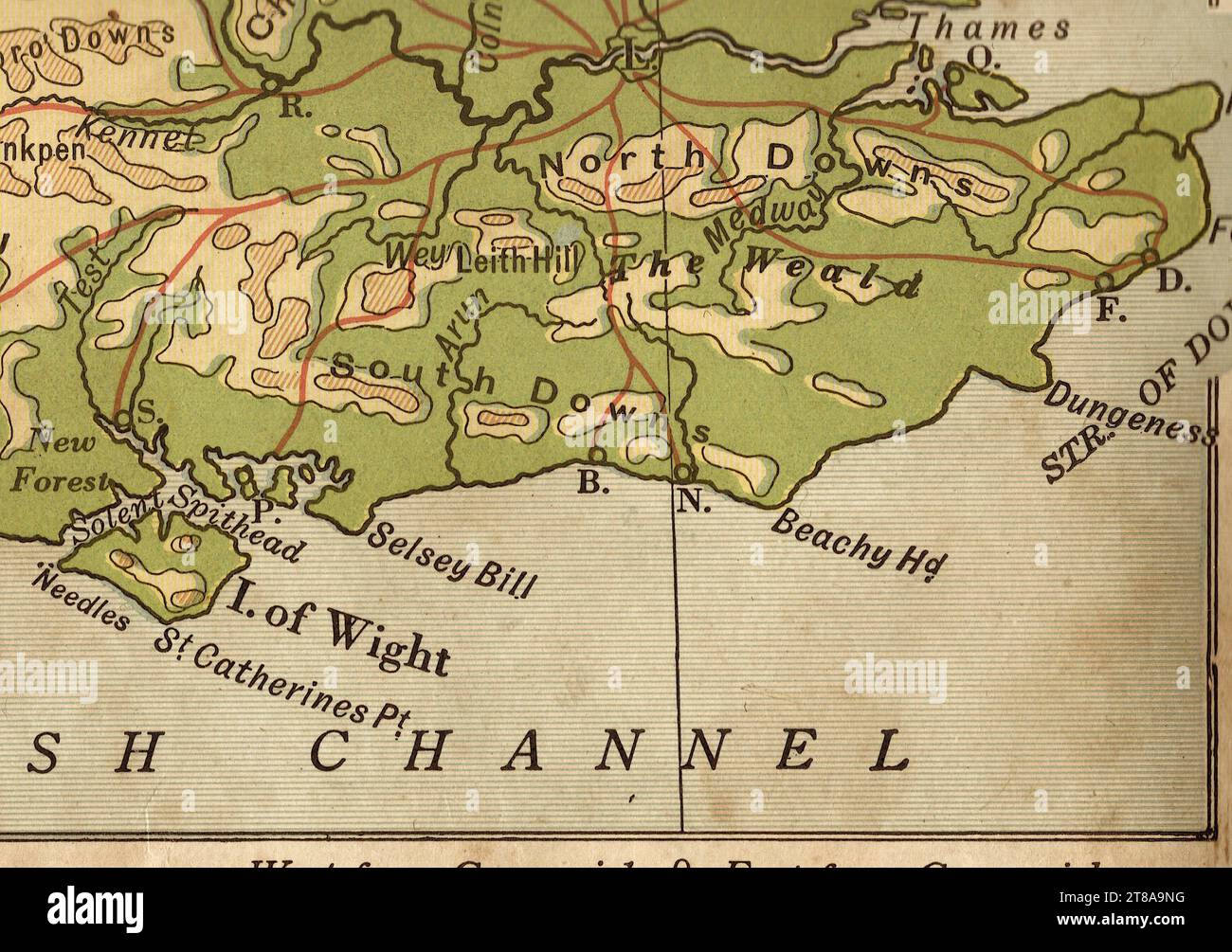 An antique geographical sepia coloured map of England showing the south ...
