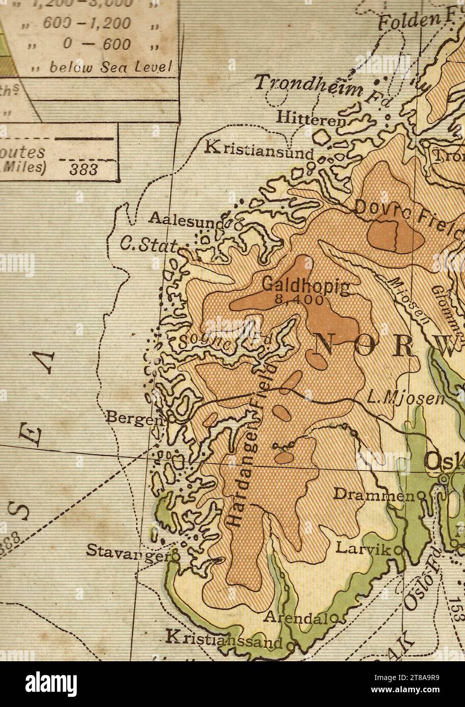 Antique geographical map in sepia of Norway Stock Photo - Alamy