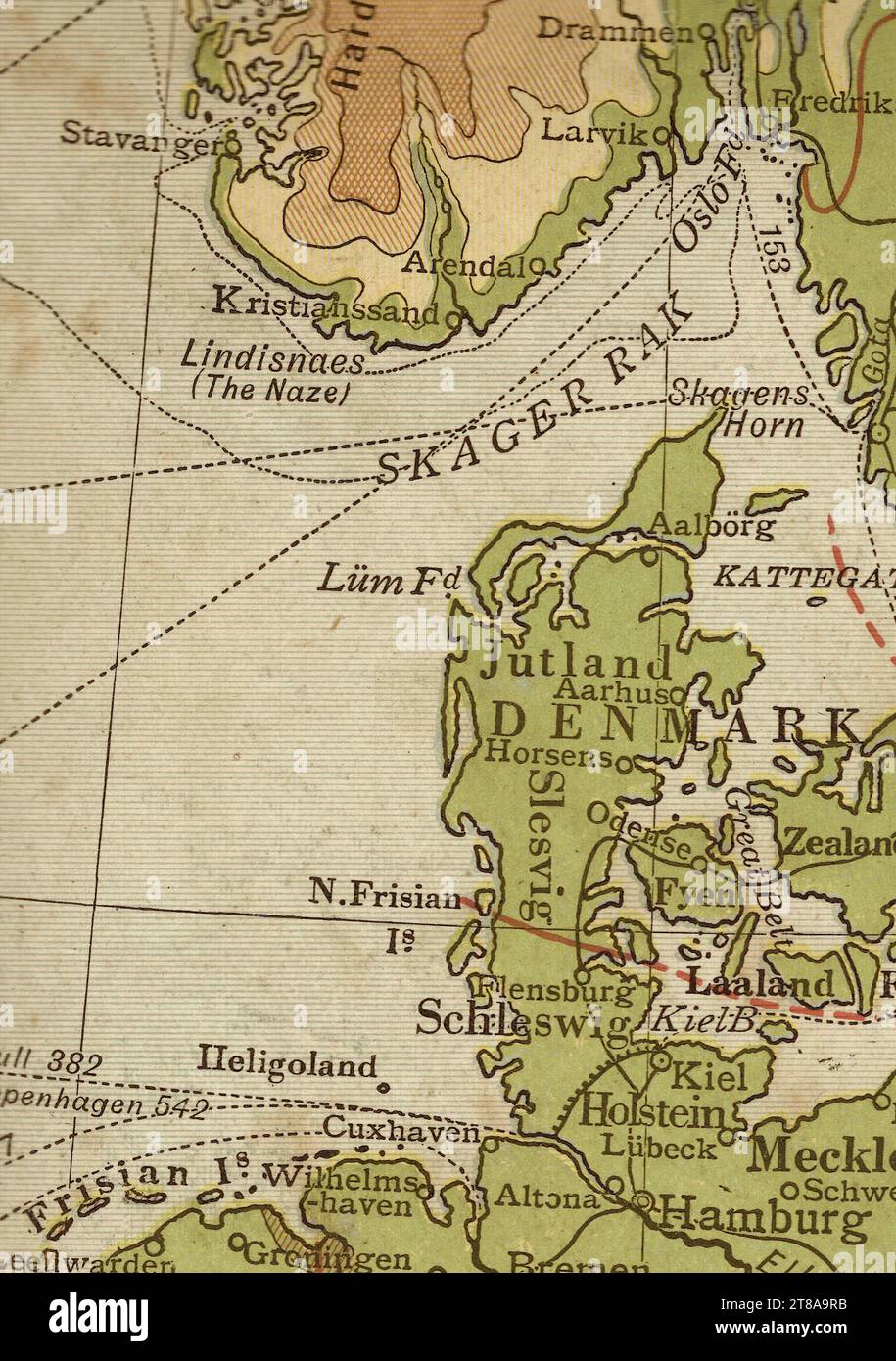 Antique geographical map in sepia of Denmark and Norway Stock Photo - Alamy