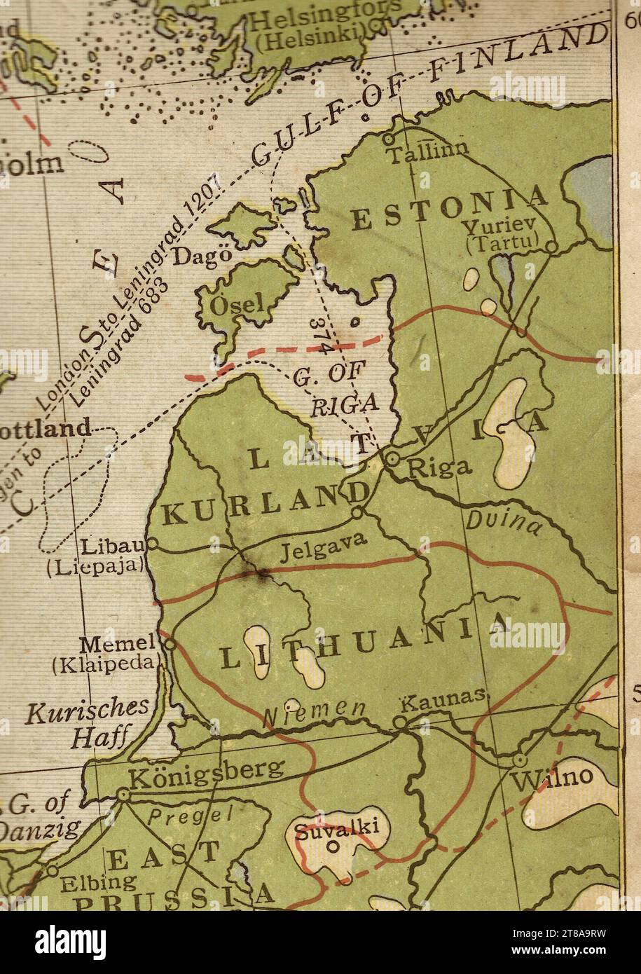 Antique geographical map in sepia of Estonia and Lithuania Stock Photo ...