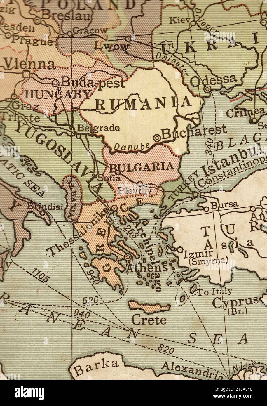 An antique political sepia coloured map showing Rumania and eastern ...