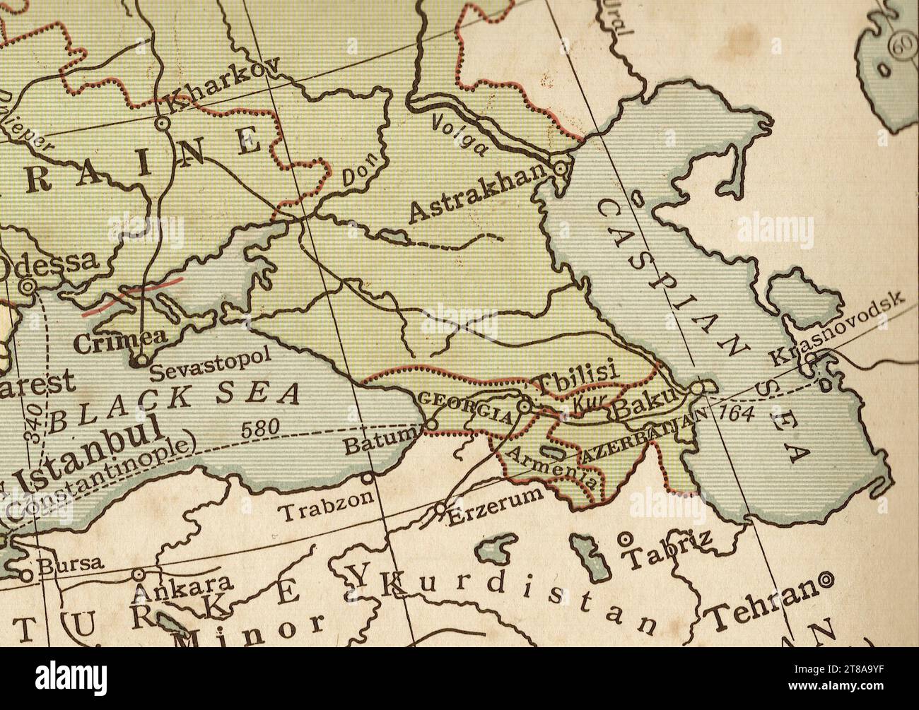 An antique political sepia coloured map showing the Black Sea and ...