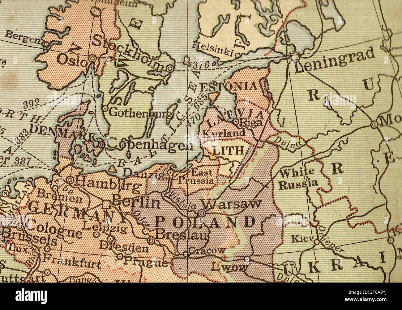 An antique political sepia coloured map showing northern Europe Stock ...
