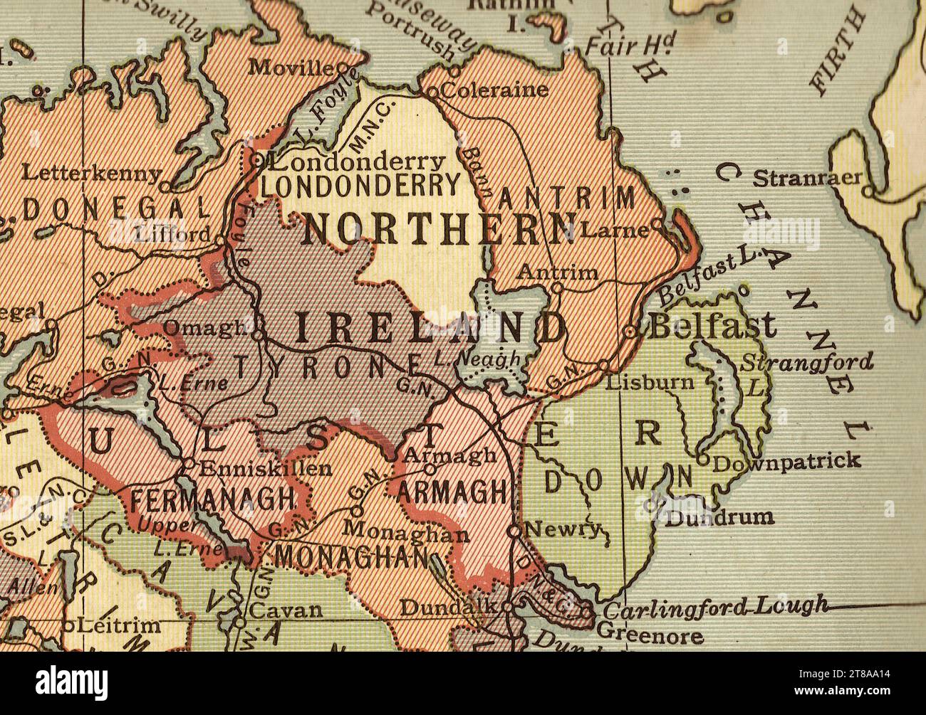 An antique political sepia coloured map of Northern Ireland Stock Photo ...