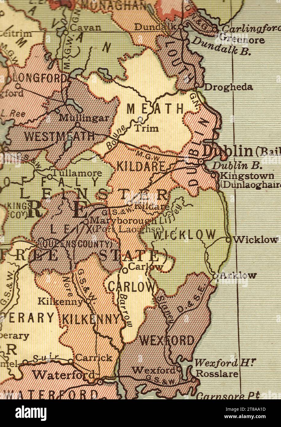 An antique political sepia coloured map showing Dublin and the east ...