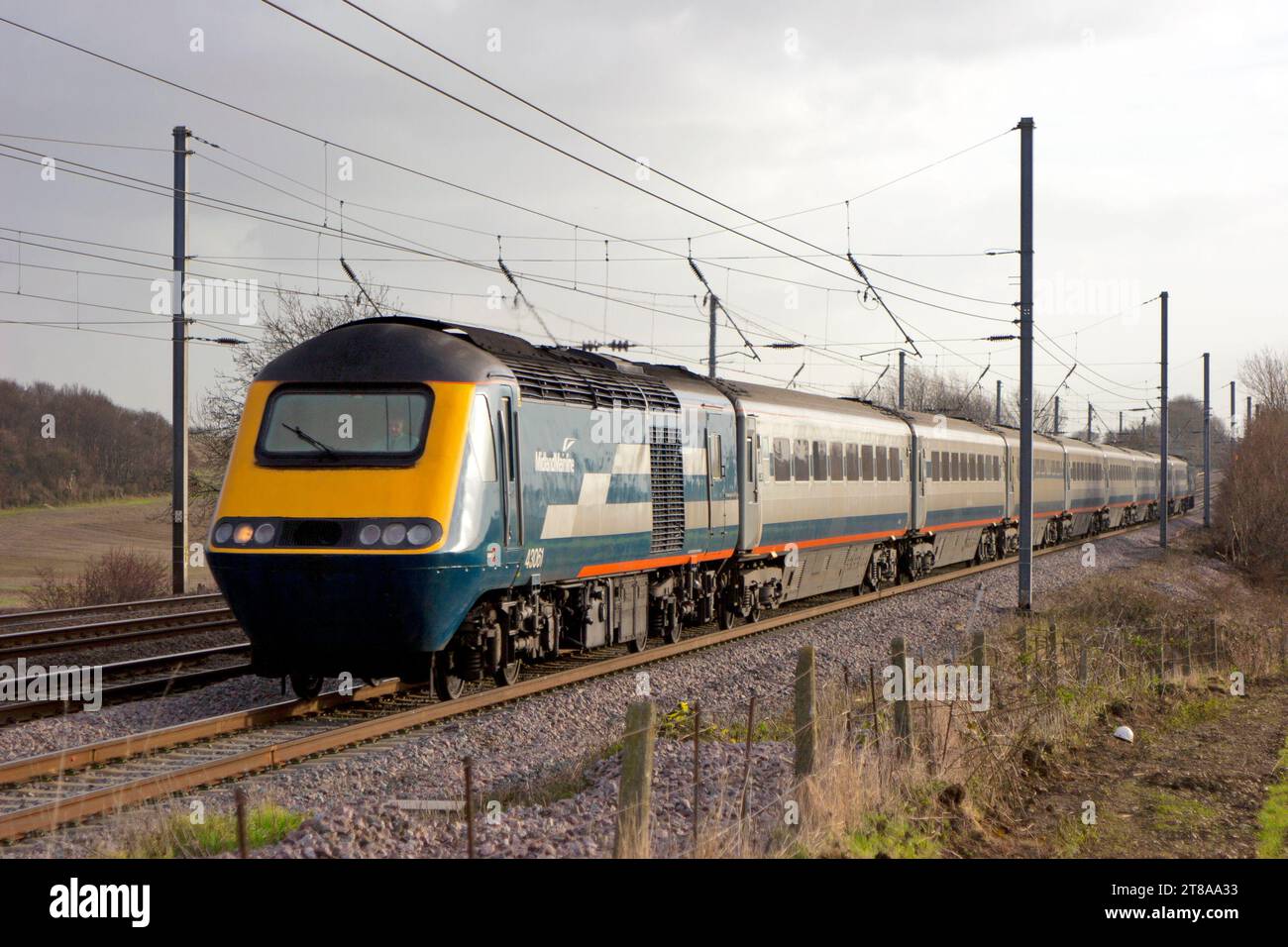 A Midland Mainline HST formed of power cars numbers 43061 and 43059 ...