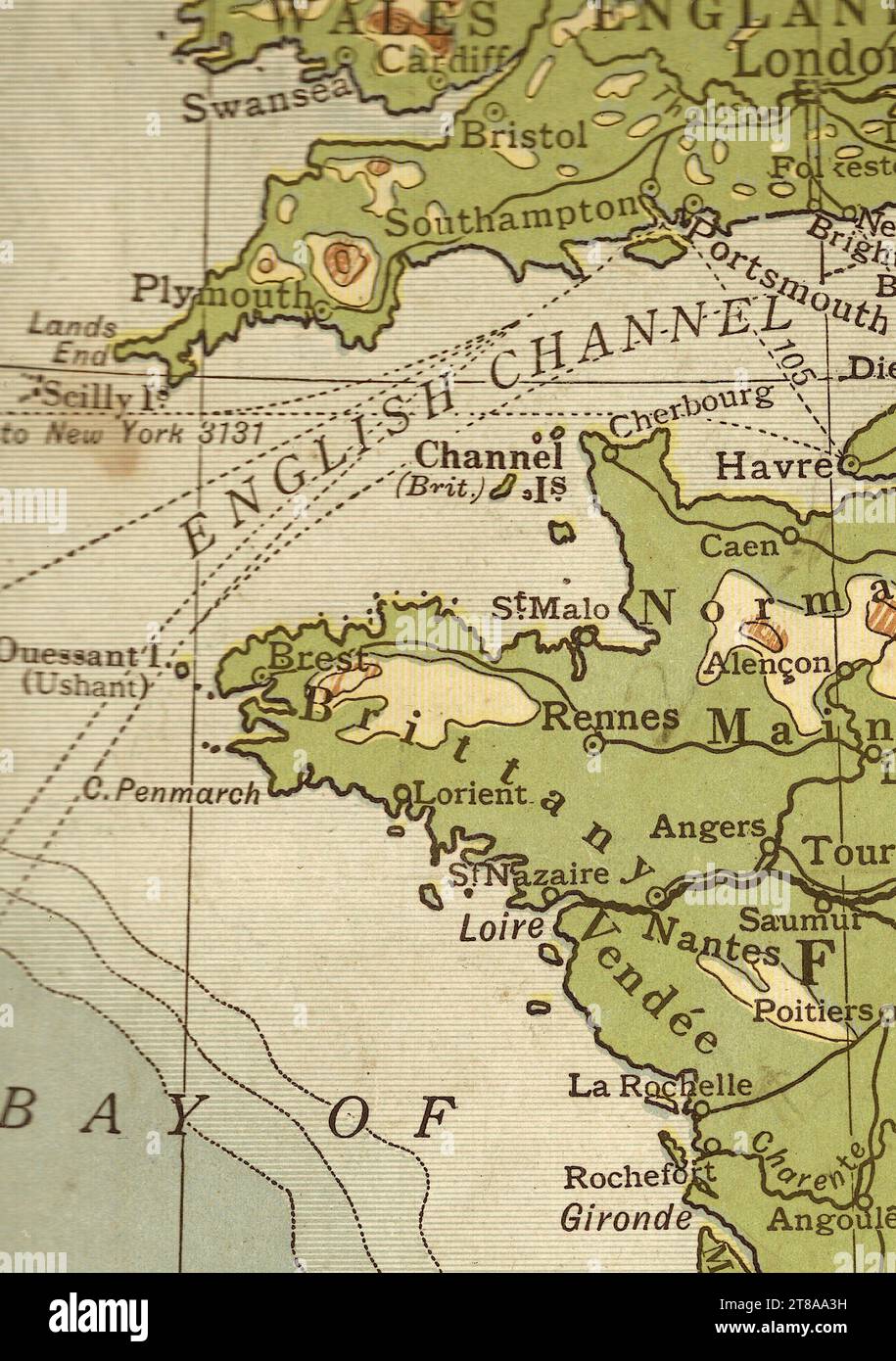 Antique geographical map in sepia of England, France and The English ...