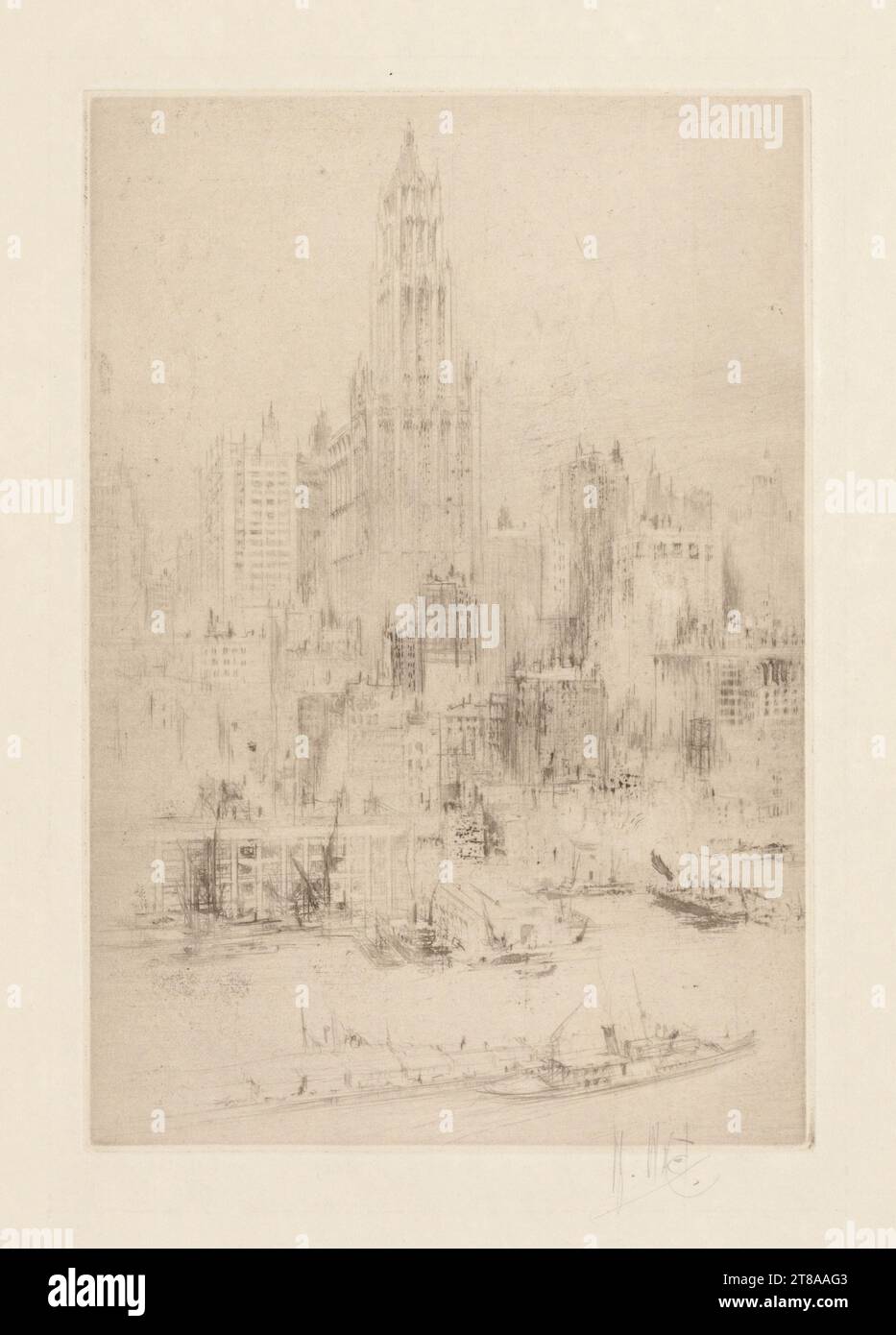 Downtown Manhattan from the East River, with the Woolworth Building ...