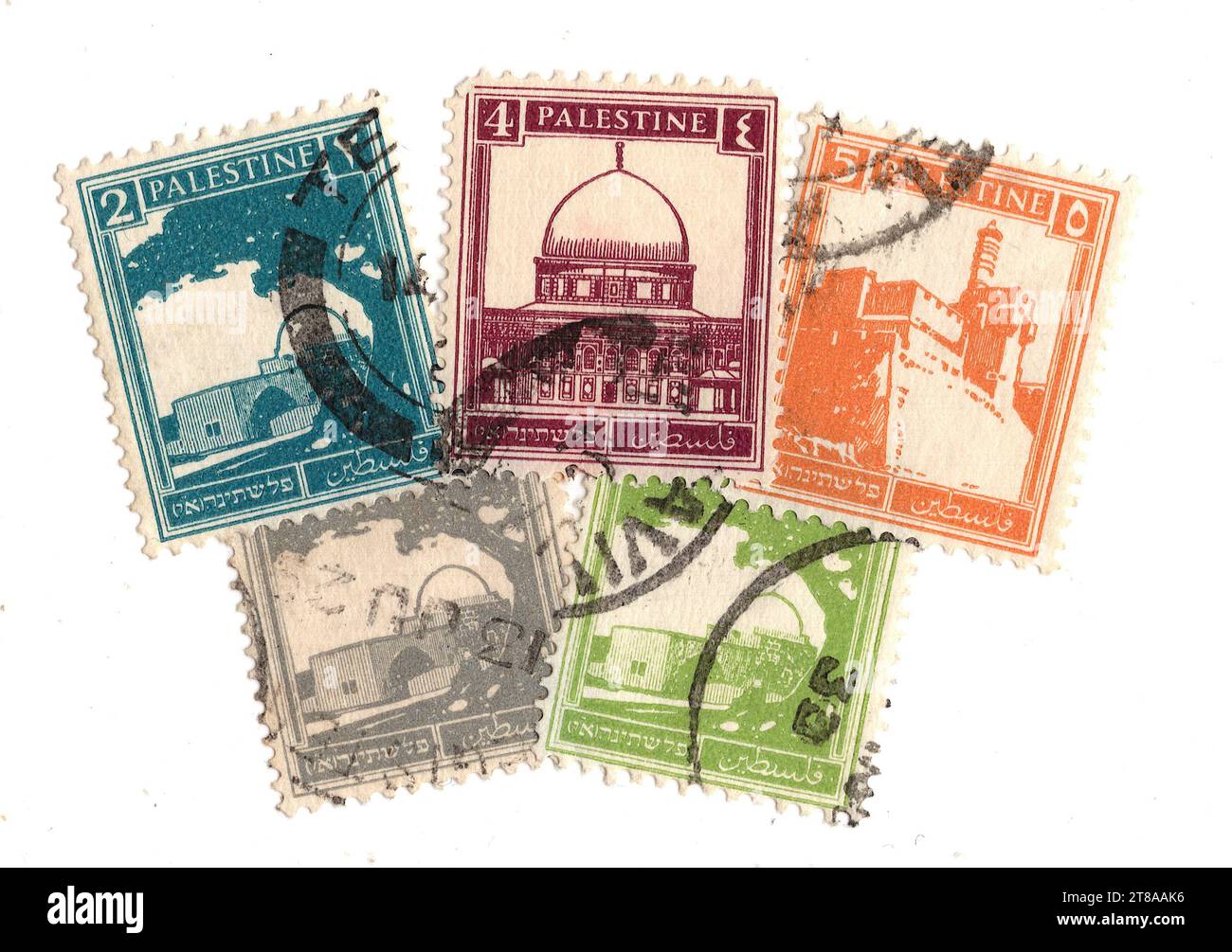 Vintage postage stamps from Palestine isolated on a white background ...