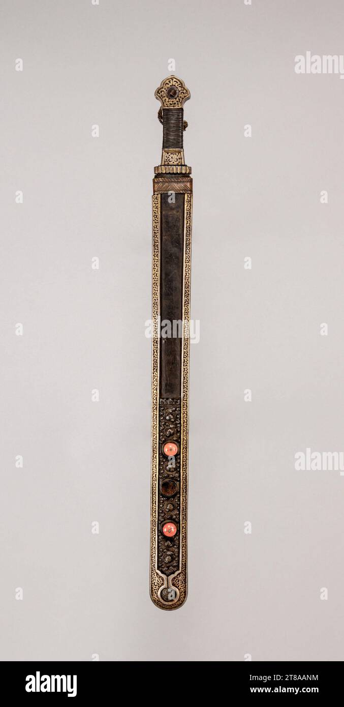 Sword, 1800s. India, Bhutan. Iron with gilt and leather; overall: 52.1 ...