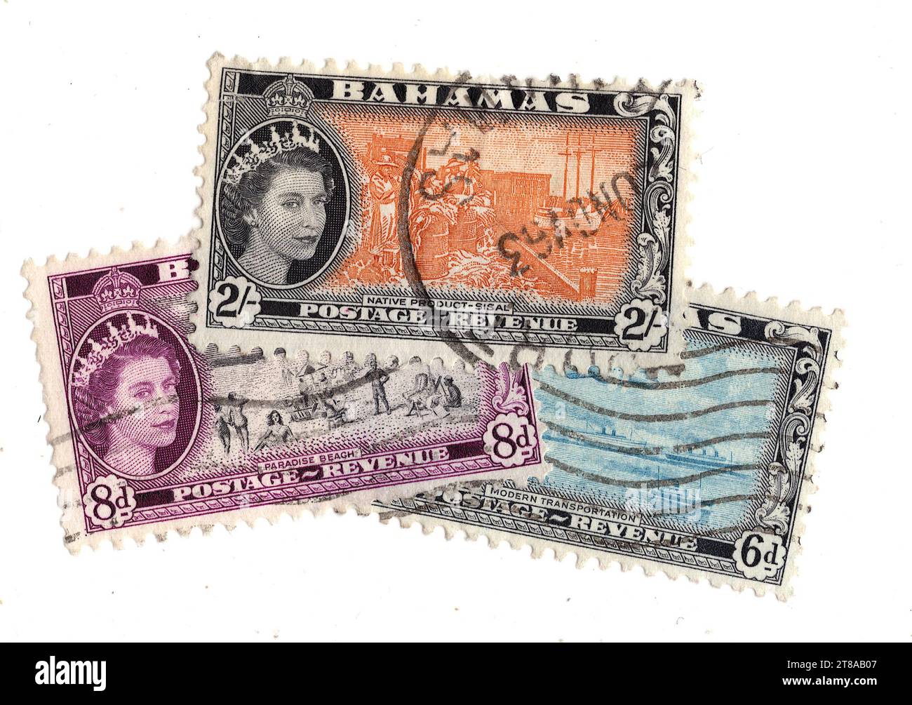 Vintage postage stamps from the Bahamas isolated on a white background ...