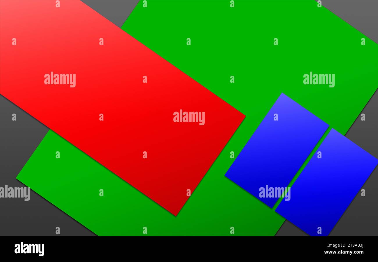 Three promotional paper blank template red, green and blue (RGB) for ...